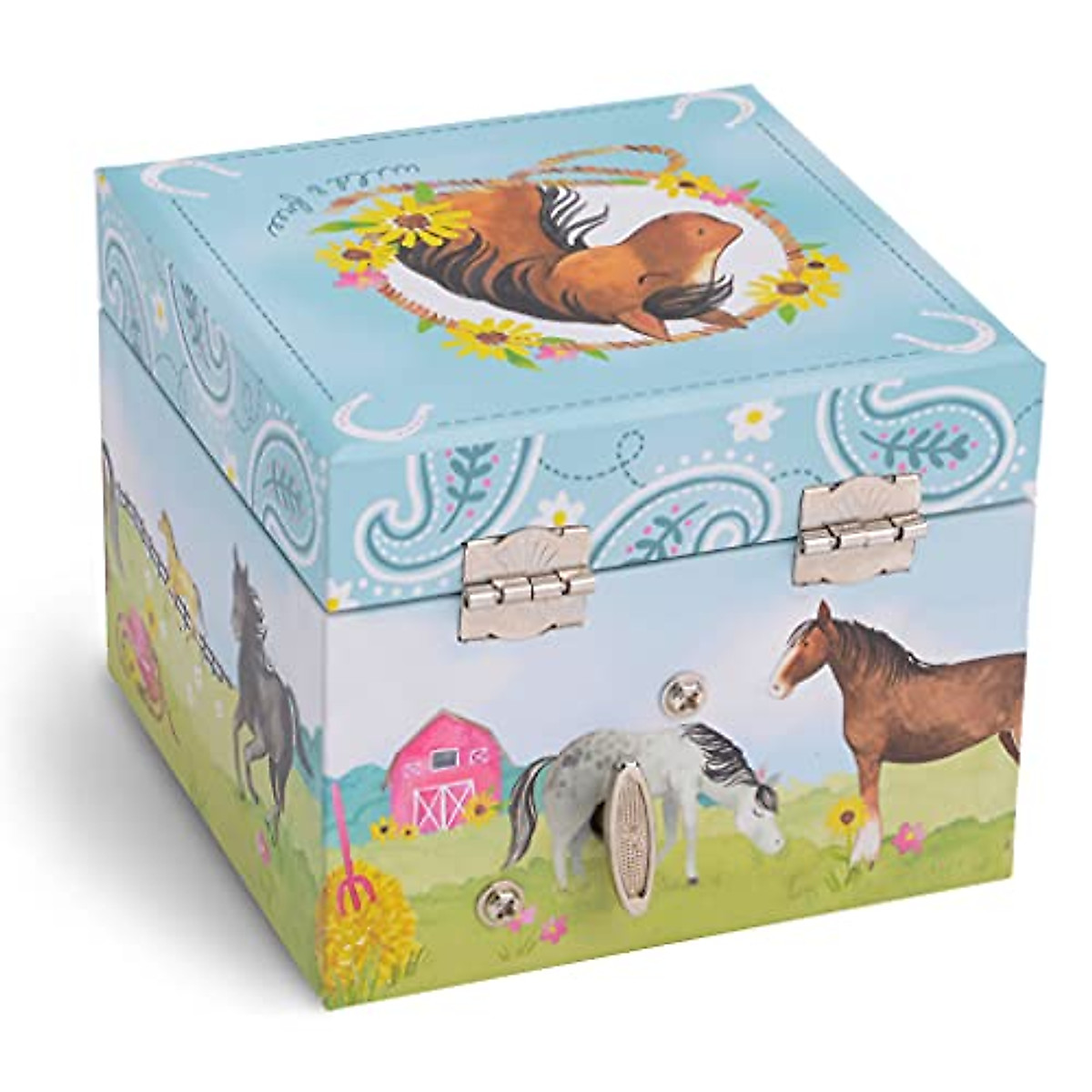 Jewelkeeper Girl's Musical Jewelry Storage Box Pullout Drawer, Horse and Barn Design, Home on the Range Tune