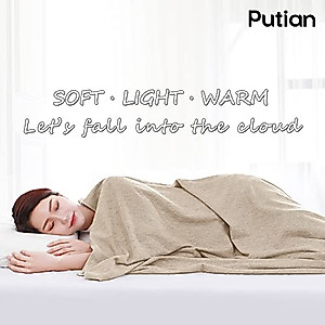 PuTian Merino Wool Blend Blankets - Lightweight, Ultra-Soft, Warm Throw, 59"x 87", Great for Bed, Travel, car, Camping, All Seasons use, Kaki