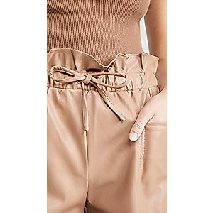 KENDALL + KYLIE Women's Vegan Leather Paperbag Shorts, Sand, X-Small