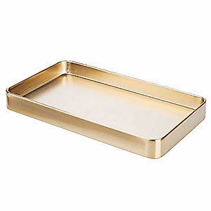 mDesign Modern Decorative Metal Guest Hand Towel Tray Holder Organizer for Disposable Paper Napkins, Jewelry, Makeup - Bathroom Vanity Sink Counter Organization - Unity Collection - Soft Brass