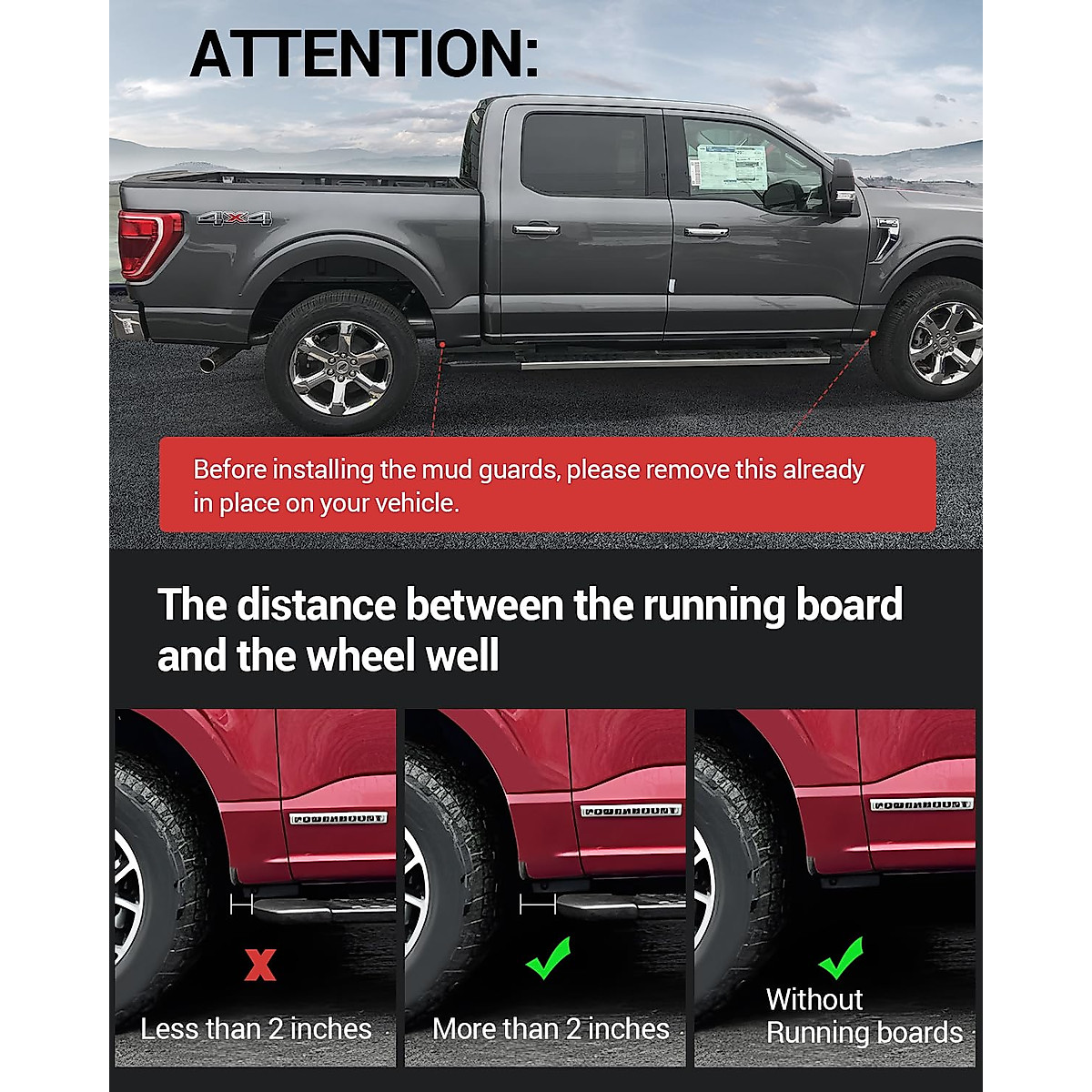 Mud Flaps Fit for 2021 2022 2023 Ford F150, All Weather Guard Mud Guards Splash Front Rear 4pc Set (for Trucks without Fender Flares)