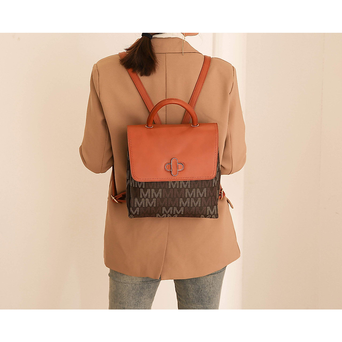 MKF Collection Travel Backpack for Women, Vegan Leather Carry on Backpack Top-Handle Ladies Fashion Bookbag