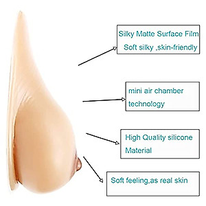 Lifelike Silicone Breast Forms Woman Breast Enlarger Mastectomy Prosthesis Self Adhesive False Breast False Boobs for Crossdress Transvestite and Cosplay,Nude,C Cup (800g/pair)
