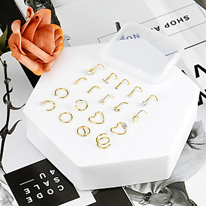 ONESING 18 PCS 20G Gold Nose Rings for Women Surgical Stainless Steel Nose Piercings Jewelry Nose Rings Hoops L Shape Nose Studs Nose Jewelry Screw Helix Earrings for Women Me
