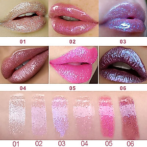 evpct 6Pcs Glitter Metallic Lip Gloss Liquid Lipstick Set Makeup Kit 6 Colors Diamond Shimmer Shinning Sparkly Sparkling Pink Red Lipstick Waterproof Long Lasting Face Eye Moisturizing High Gloss Glow