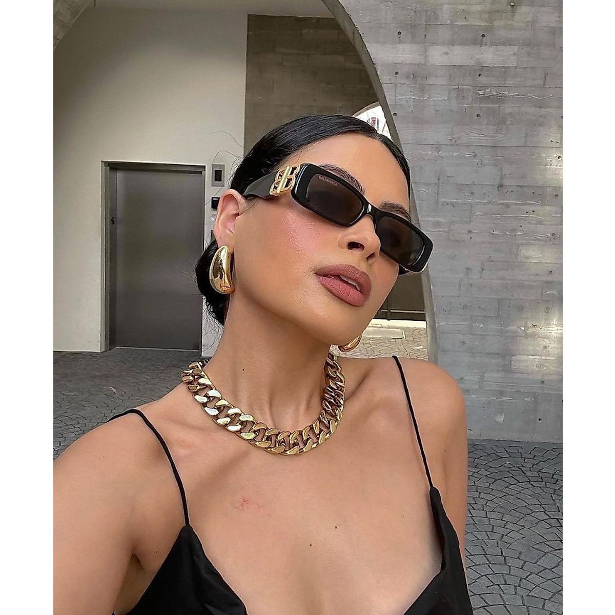 Kenneth Jay Lane Polished Gold Long Tapered Hoop Clip Earrings (Wide Clip Hoop - Large)