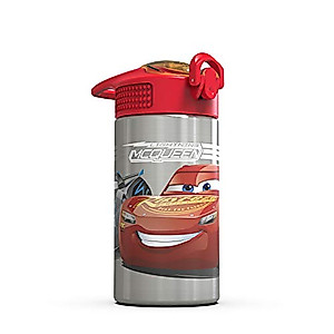 Zak Designs Disney Cars 3 - Stainless Steel Water Bottle with One Hand Operation Action Lid and Built-in Carrying Loop, Kids Water Bottle with Straw Spout is Perfect for Kids (15.5 oz, 18/8, BPA-Free)