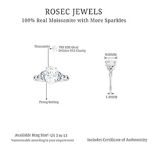 Rosec Jewels Certified Moissanite 7X9mm Oval Shape Engagement Ring, D-Vs1 Quality, Moissanite Diamond Knot Ring - Ready To Gift, 14K White Gold, Size:US 8.50
