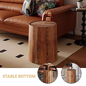 BESTOYARD Wood Grain Trash Can 2.6 Gallon Plastic Round Wastebasket with Swing Lid Garbage Container Bins for Home Office Bedroom Bathroom