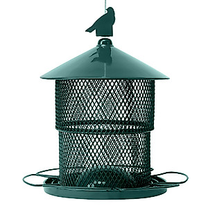 Metal Bird Feeders for Outside,Squirrel Proof Outdoors Hanging Bird Feeder, 7.4LB Capacity,6 Perches, Heavy Duty Mesh Birdfeeders for Cardinals, Finches-Green