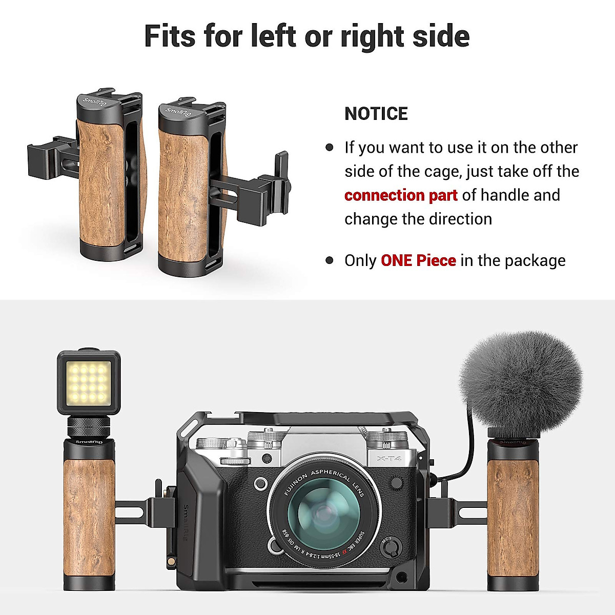 SMALLRIG Wooden Mini NATO Handle Side Handgrip for Mirrorless Digital Camera DSLR Camera Small Camera Cage with Cold Shoe Mount Built-in Wrench, Up and Down Adjustable - 2915