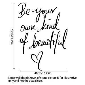 Inspirational Vinyl Wall Decals, Be Your Own Kind of Beautiful Quote Wall Sticker Wall Art Home Decor Wall Stickers for Living Room Bedroom Office Bathroom Girl Home Decoration(Black)