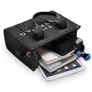 YUESUO Tote Bag for Women, The Tote Bag with Zipper, Trendy Personalized Oversized Medium PU Leather Tote Bag Top-Handle Shoulder Crossbody Bags.（Small-Black）