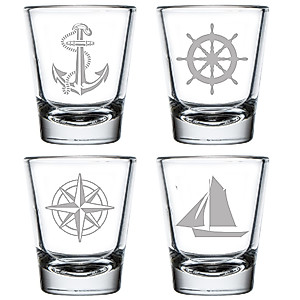 Set of 4 Shot Glasses 1.75oz Shot Glass Anchor Boat Compass Nautical Collection