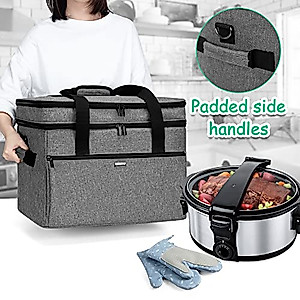 YARWO Slow Cooker Bag Compatible with Crock-Pot and Hamilton Beach 6-8 Quart Oval Slow Cooker, Double Layers Slow Cooker Travel Carrier for kitchen Appliance and Accessories, Gray (Bag Only)