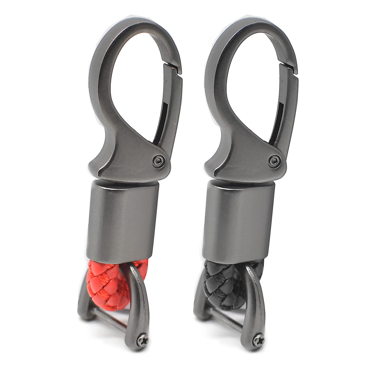 EYANBIS Car Key Fob Keychains Leather Holder Key Chain Sturdy Metal with D-Ring for Men and Women 2 Pack, 1 Pack Black & 1 Pack Red, 360 Degree Rotatable, with Screwdriver