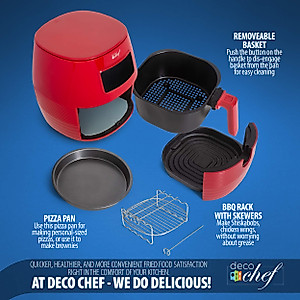 Deco Chef 5.8QT (19.3 Cup) Digital Electric Air Fryer with Accessories and Cookbook- Air Frying, Roasting, Baking, Crisping, and Reheating for Healthier and Faster Cooking (Red)