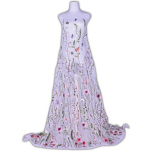 TUIUSTU Lace Fabric, Length 71.6" Width 59" 2Yard Colorful Floral White Lace Fabric by The Yard for Dresses, Flower Elegant Sewing Lace Fabric for DIY Dress Sewing Wedding