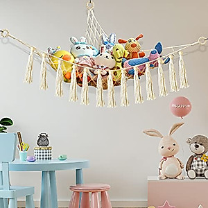 Morcheiong Stuffed Animals Net or Hammock, Large Stuffed Animals Storage with Hooks Tassel, Cotton Net for Stuffed Animals Corner