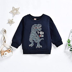 HIHA Dinosaur Outfits Boys 12-18 Months T-Rex Dinosaur Clothes Toddler Boy Sweatsuit Long Sleeve Navy Sweatshirts Grey Jogger Pants Set Little Boys Fall Winter Outfits(Gray, 12-18 Months)