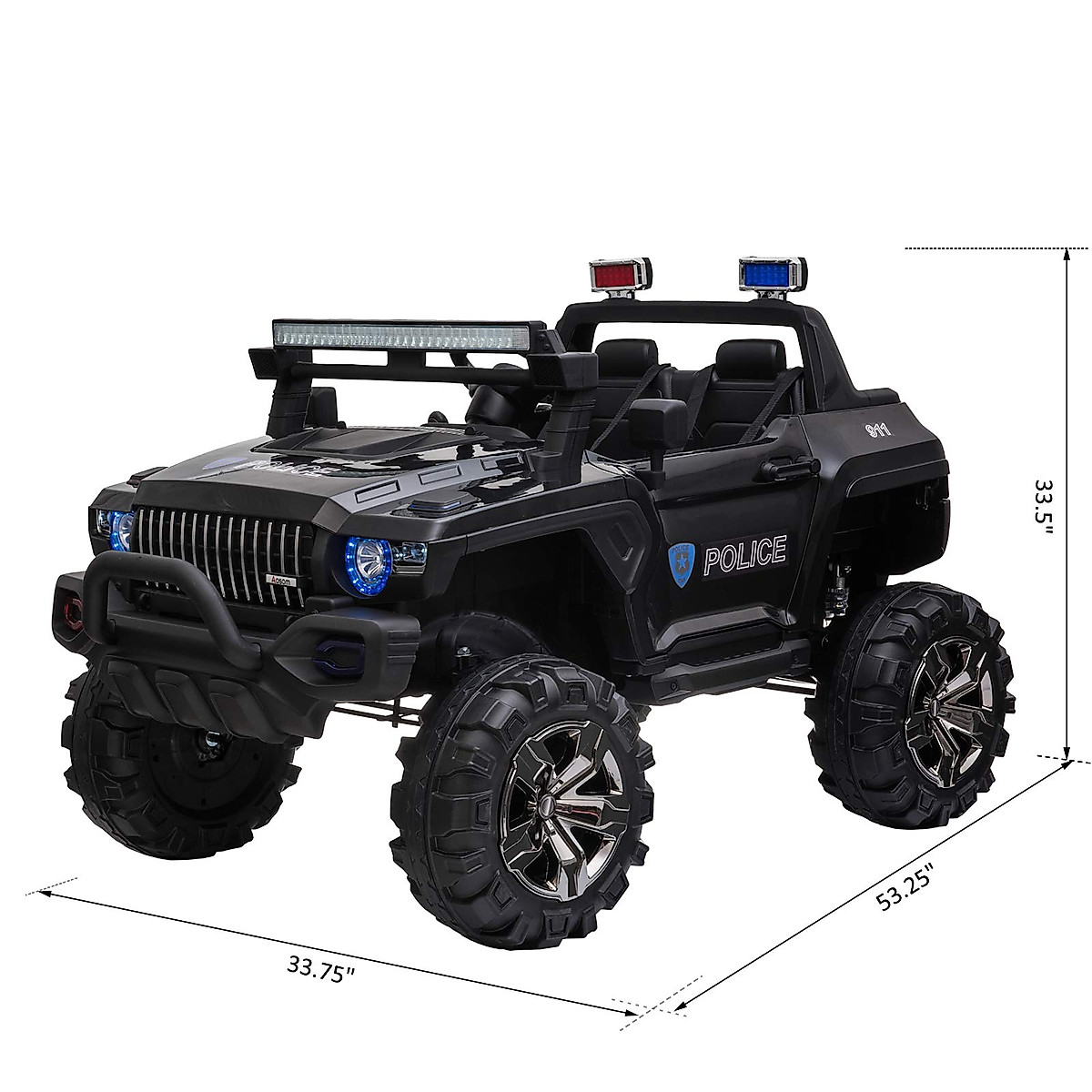 Aosom 53" L 2-Seater 12V Police Car Ride on Truck with Remote Control, Battery Operated Electric Car for Kids with Suspension, MP3 Player, Lights, Music, Horn, Pink