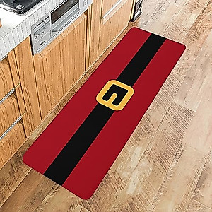 LAMANDA 2 Pieces Kitchen Rugs Set Christmas Santa Claus Belt Area Rug,Absorbent Bath Mats Soft Doormat Floor Mat Red Black Yellow Block,Non-Slip Cushion Standing Mats