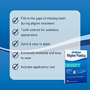 OrVance Aligner Pontics | Temporary Tooth Replacement for Aligner Tray and Retainer - Fill Space of Missing Teeth with Fake Teeth (16 Count)