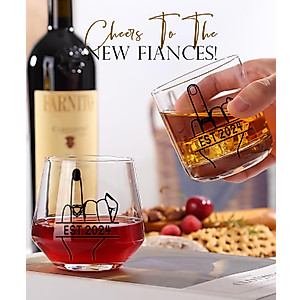 comfit Engagement Gifts for Couples - Bridal Shower Gifts - Wedding Gifts for Bride and Groom, His and Hers, Newlywed - Wine&Whiskey Glass Gift for Mr and Mrs