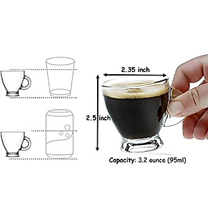 BOHEM'S Espresso Cups, 3.2 oz Small Demitasse Clear Glass Espresso Drinkware Set, Espresso Shot Glasses, Clear Expresso Coffee Cups, Tazas de Cafe Expreso (Set of 4)