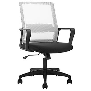 Office Chair Ergonomic Desk Task Chair Mesh Computer Chair Mid-Back Mesh Home Office Swivel Chair Modern Executive Chair with Wheels Armrests Lumbar Support(White)