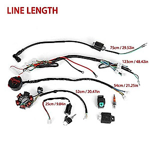 Quad Wire Harness Complete Electrics Stator Coil CDI Wiring Harness Solenoid Relay Spark Plug for 4 Wheelers Stroke ATV 50cc 70cc 90cc 110cc 125cc Pit Quad Dirt Buggy Bike Go Kart Parts