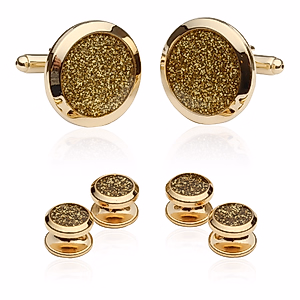 Cuff-Daddy Men's Gold Diamond Dust Tuxedo Cuff links and Studs Formal Set with Presentation Jewelry Box for Business Wedding Groomsmen Cufflinks & Shirt Accessories Special Occasions Wedding Party