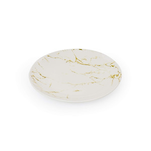 Elama Fine Marble Round Gloss Dinnerware Dish Set, 16 Piece, White and Gold