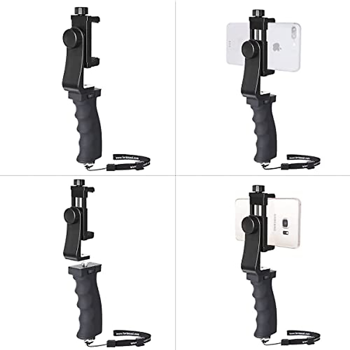 Ergonomic Anti-Falling Cell Phone Vlogging Hand Grip Stabilizer Smartphone Holder Rig Mount Video Kit w/Safety Strap Portable Selfie Stick for iPhone Samsung (Landscape+Portrait)-Mic/Light Adapter