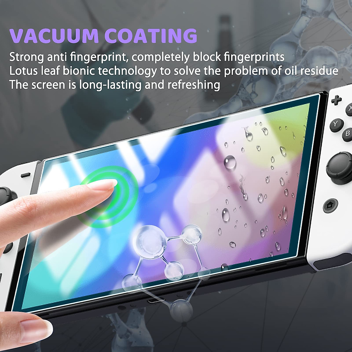 DLseego Protective Case Design for Nintendo Switch OLED Joy-Con Controllers New Model 2021 with Glass Screen Protector and 4 Cute Thumb Grip Caps, Anti-Scratch Touch Grip Cover – Pink & Purple