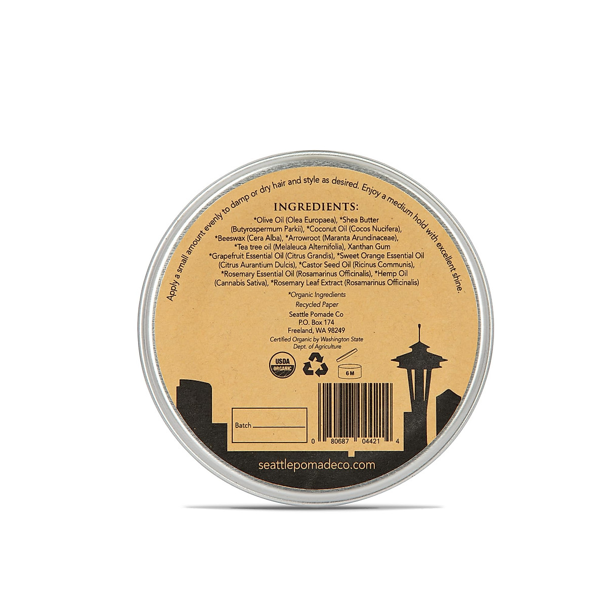 Seattle Pomade Co. USDA Certified Organic Pomade. Medium Hold & High Shine, Hair Styling Formula for Straight, Thick and Curly Hair. Non GMO