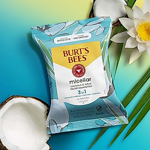 Burt's Bees Micellar Facial Towelettes With Coconut and Lotus, Pre-Moistened Towelettes for All Skin Types, 99.5 Percent Natural Origin Skin Care, 30 ct. Package