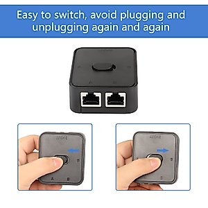 CERRXIAN Network Switch 2 Ports,RJ45 Network Key-Press Switch Splitter Selector Box,100M 2-in 1-Out or 1-in 2-Out 2 Port Network Hub (Black)