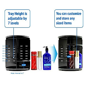 ComFamili Rotating Makeup Organizer 360° Rotating Plastic Shelf with Height Adjustable Trays Waterproof and Washable - Saves Storage Space in Bathroom Vanity top Helps Organize Cosmetics