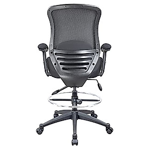 LONGBOSS Drafting Chair Mesh Computer Tall Office Chair, Standing Desk Stool with Lumbar Support Pillow, Height Adjustable Armrest and Adjustable Foot Ring (Black)
