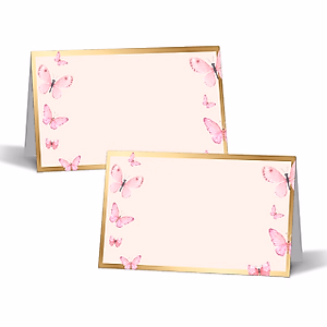 Butterfly Table Place Cards - 25PCS Tent Cards - Gold Foil Butterfly Themed Food Lables - Name Place Cards for Table Setting - Name Cards for Birthday Party Baby Shower - Scored for Easy Folding -03