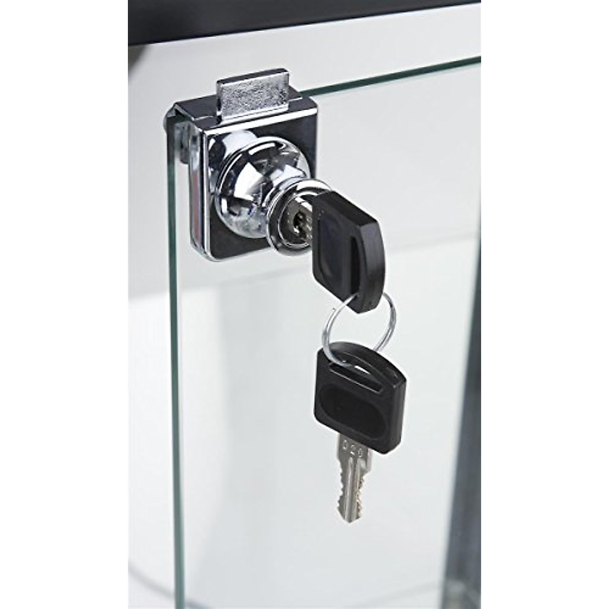 Displays2go 48 Inch Glass Display Case, Nine LED Lights, Four Shelves, Lockable Hinged Doors - Black (LESC4816BK)