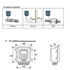 TUF-2000B Ultrasonic Flow Meter Wall Mounted Liquid Flowmeter, Flowmeter Fixed Water Ultrasonic,Water Liquid Flowmeter Transducers for Pipe Size DN32~DN6000mm