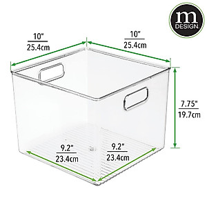 mDesign Small Modern Plastic Storage Organizer Bin Basket with Handles for Home Closet Organization - Shelf, Cubby, Cabinet, and Cupboard Organizing Decor - Ligne Collection - Clear