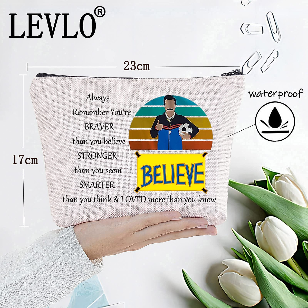 LEVLO Believe Ted Fans Cosmetic Make Up Bag Ted TV Show Inspired Gift You Are Braver Stronger Smarter Than You Think Ted Zipper Pouch Bag (BELIEVE TED)