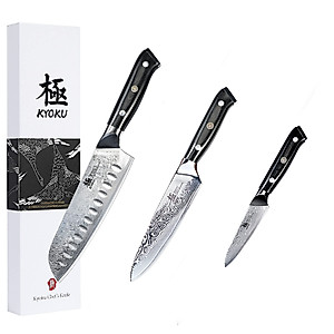 KYOKU 3.5" Paring Knife + 6'' Utility Knife +7'' Santoku Knife - Shogun Series - Japanese VG10 Steel Core Forged Damascus Blade