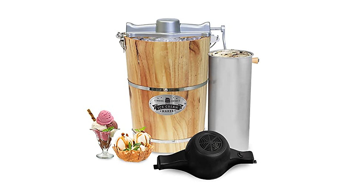 Elite Gourmet Old Fashioned Ice Cream Maker - 6 Quart Vintage Style