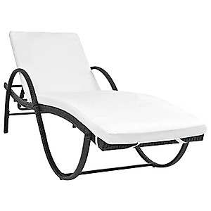 BUKSCYJS Patio Chaise lounges,Outside Lounge Chairs,Sun Lounger with Cushion & Table Poly Rattan Black,Bedroom Lounge Chair,Travel Beach Chair,Bedroom Lounge Chair