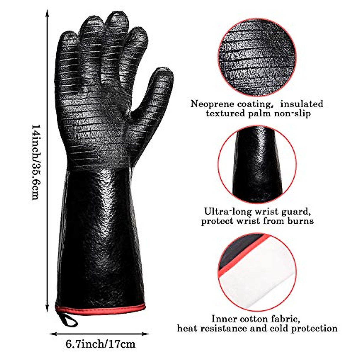 Rayocon BBQ Grill Gloves 932°F Heat Resistance Barbecue Grilling Gloves Smoker Kitchen Oven Mitts Cooking Gloves for Turkey Fryer/Smoking/Baking/Welding/Frying(14 INCH)