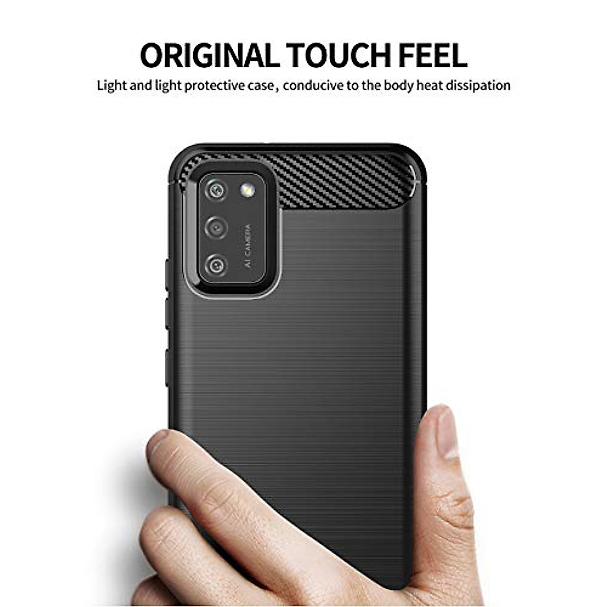yuanming Samsung A02S Case,Galaxy A02S Case,with HD Screen Protector, Shock-Absorption Flexible TPU Bumper Cove Soft Rubber Protective Case for Samsung Galaxy A02S (Black Brushed TPU)
